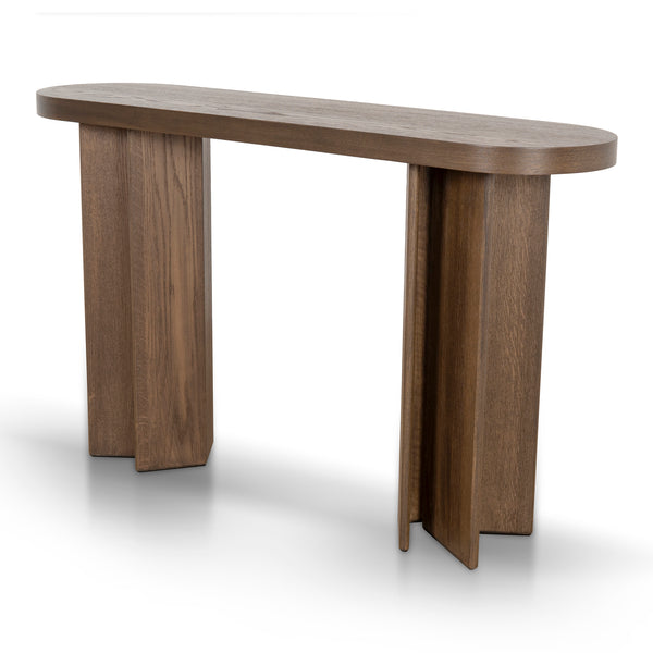 Roshan 1.3m Pill Shape Console Table - Caramel Oak | Interior Secrets