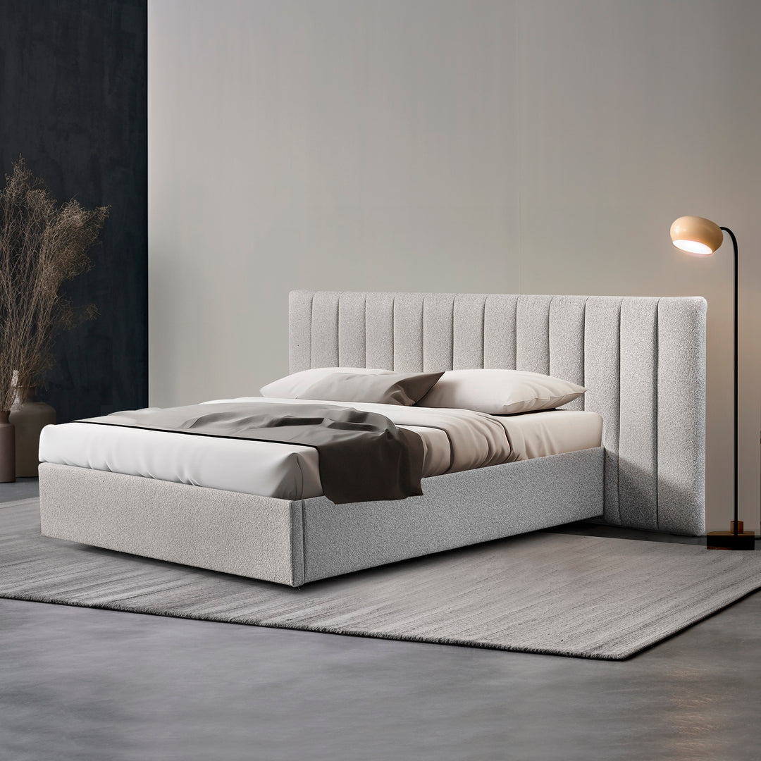Ralph Wide Base Queen Bed Frame - Clay Grey with Storage | Interior Secrets