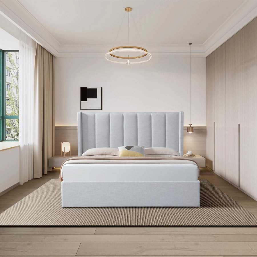 Betsy Fabric King Bed Frame - Pearl Grey with Storage | Interior Secrets