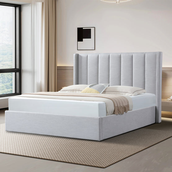 Betsy Fabric King Bed Frame - Pearl Grey with Storage | Interior Secrets