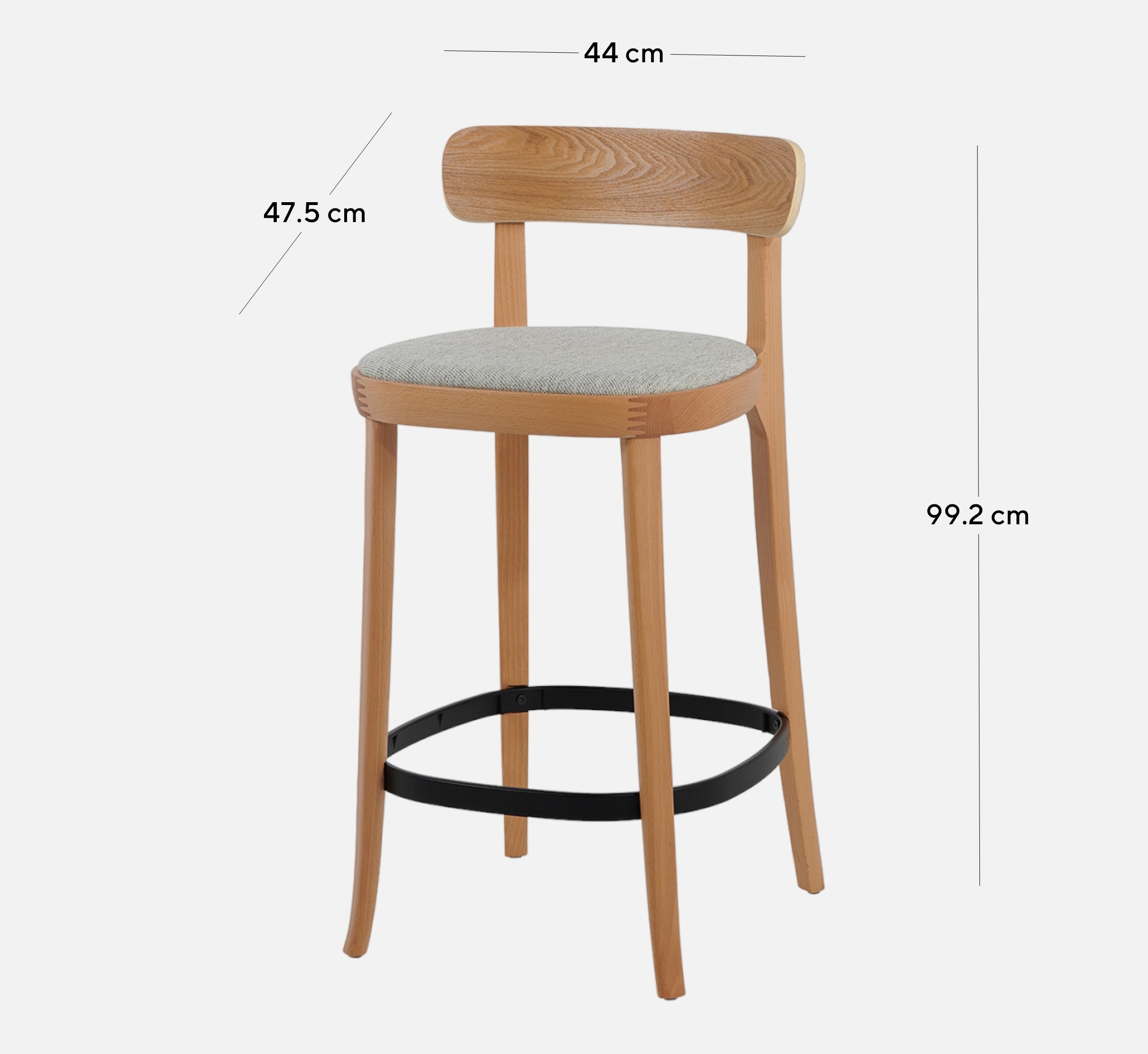 Josue 65cm Fabric Bar Stool - Natural with Silver Grey Seat - L ...