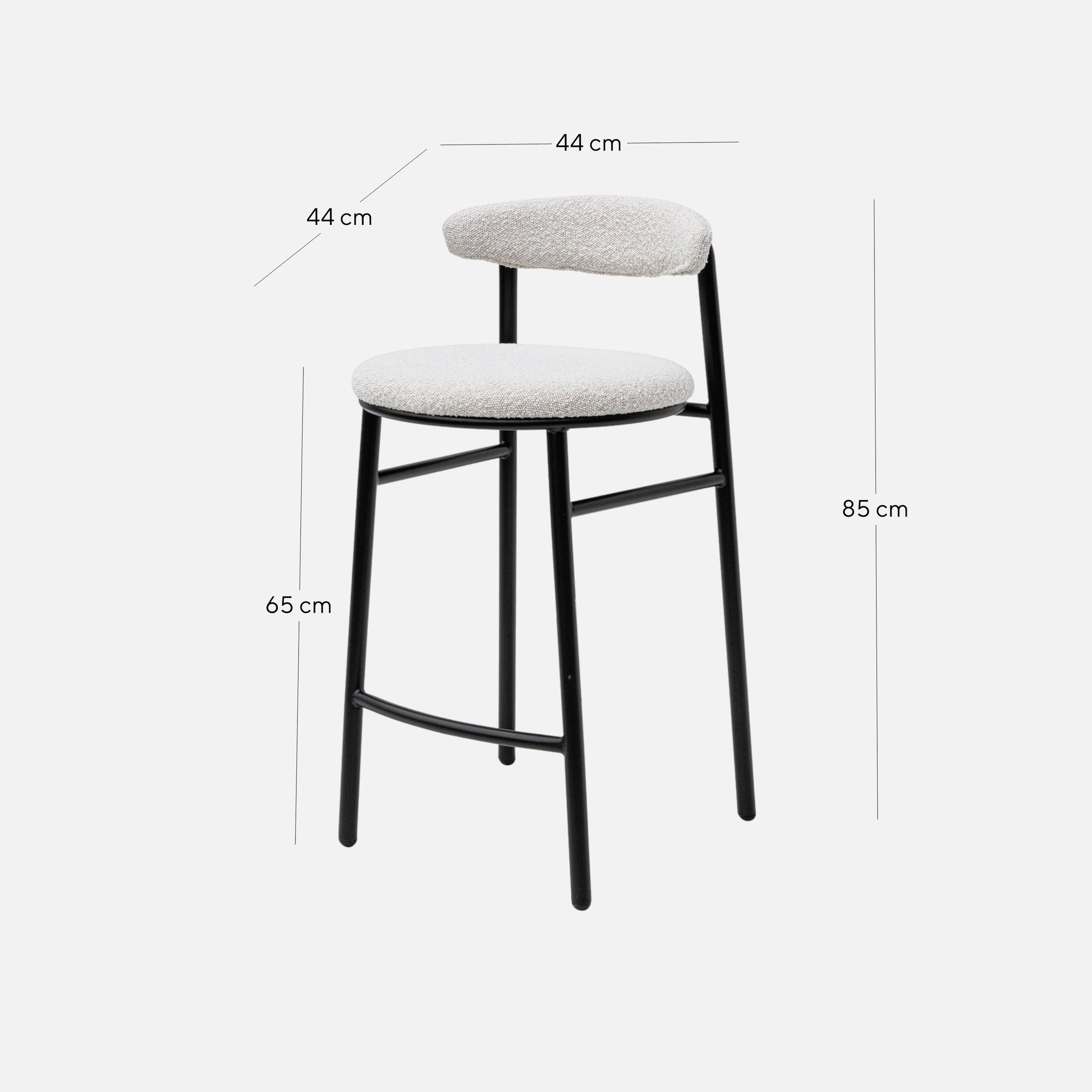 Set of 2 - Oneal 65cm Bar Stool - Moon White Boucle and Black L ...