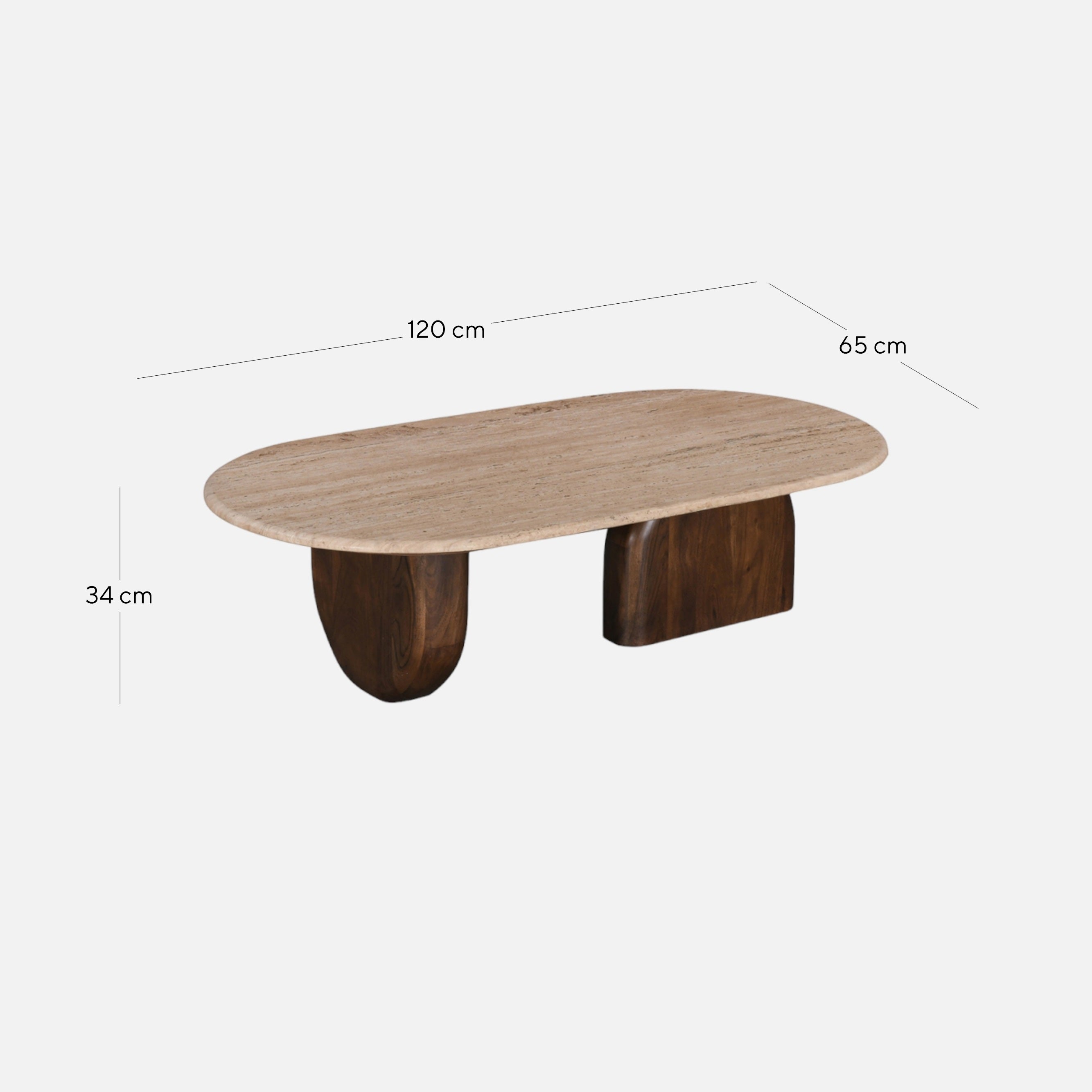 Erkin 1.2m Travertine Top Oval Coffee Table - Walnut | Interior Secrets