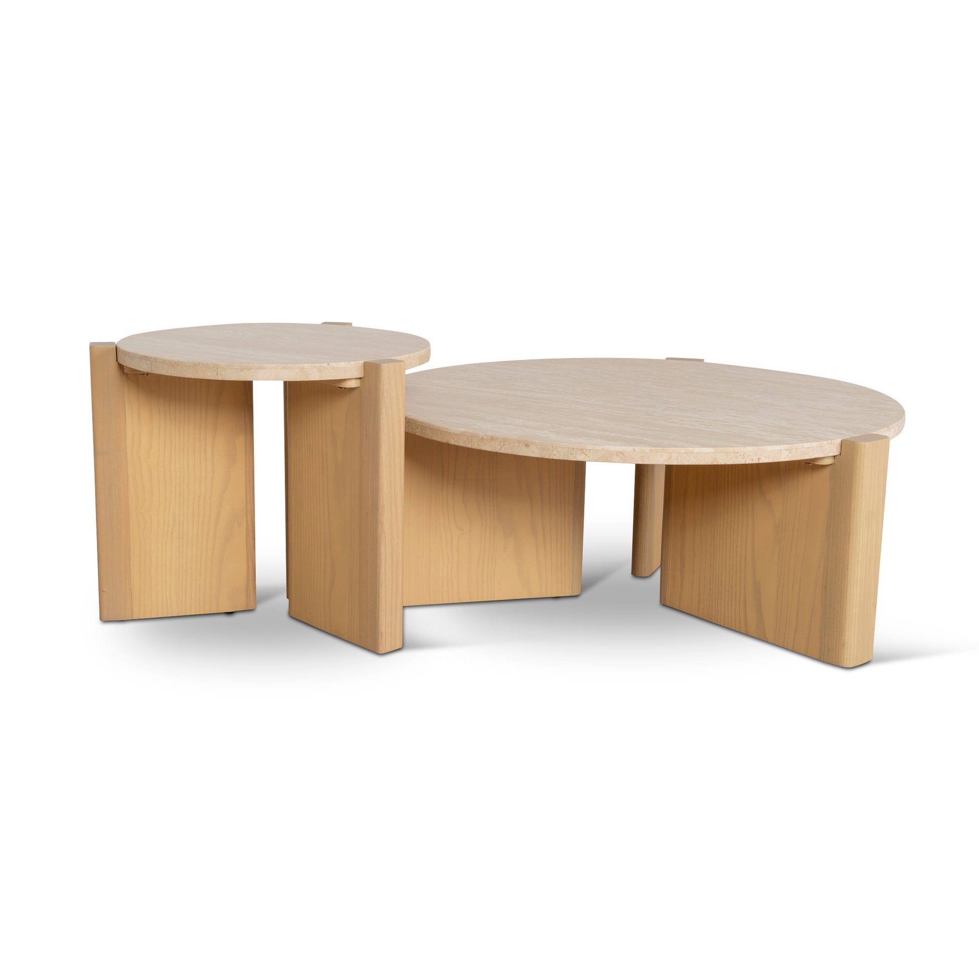 Linden Travertine Top Round Nested Table - Creme Ash | Interior Secrets