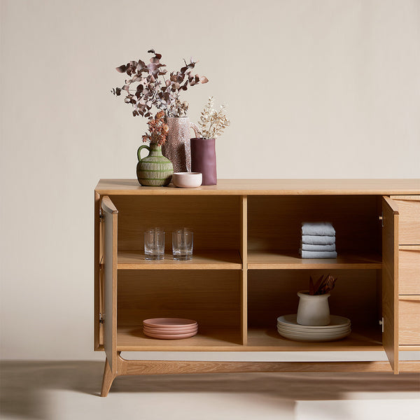 Brendon 1.6m Sideboard Unit with Drawers - Natural Oak | Interior Secrets