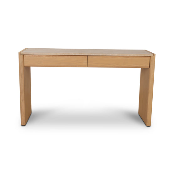 Linden 1.4m Travertine Top Console Table - Creme Ash | Interior Secrets