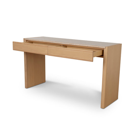 Linden 1.4m Travertine Top Console Table - Creme Ash | Interior Secrets