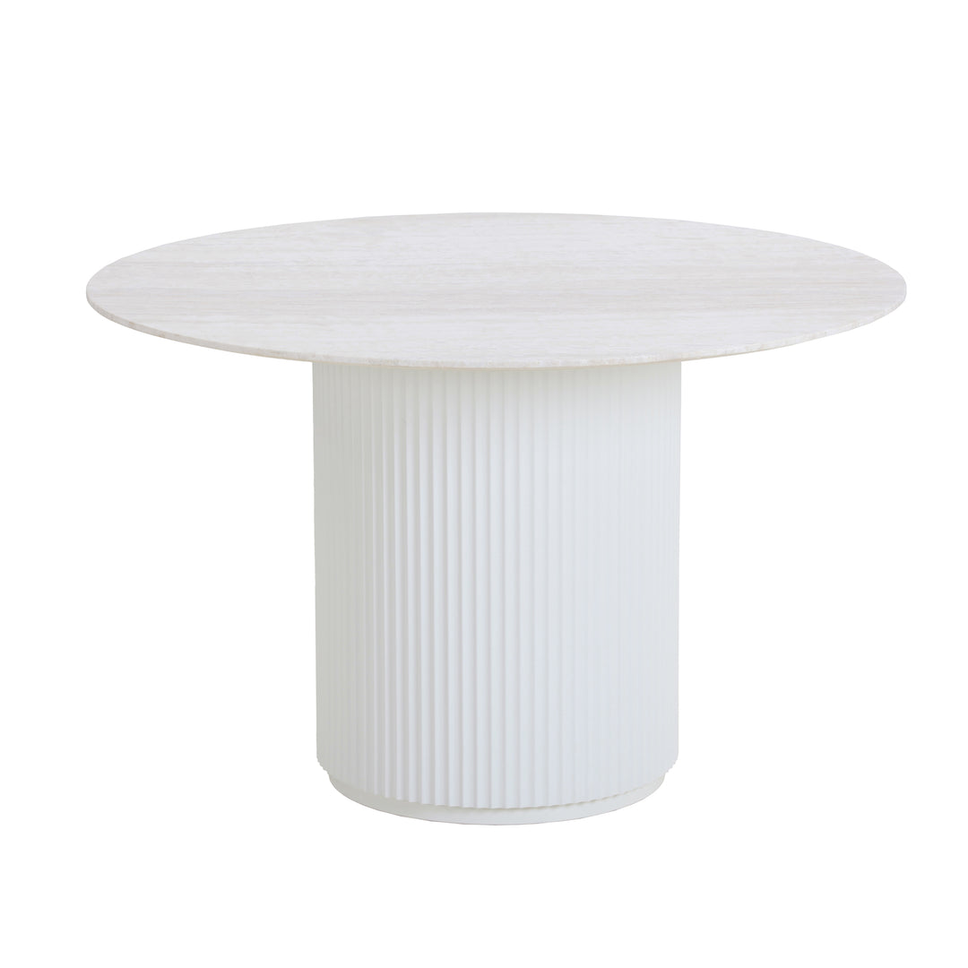 Elino 1.2m Round Travertine Dining Table - White | Interior Secrets