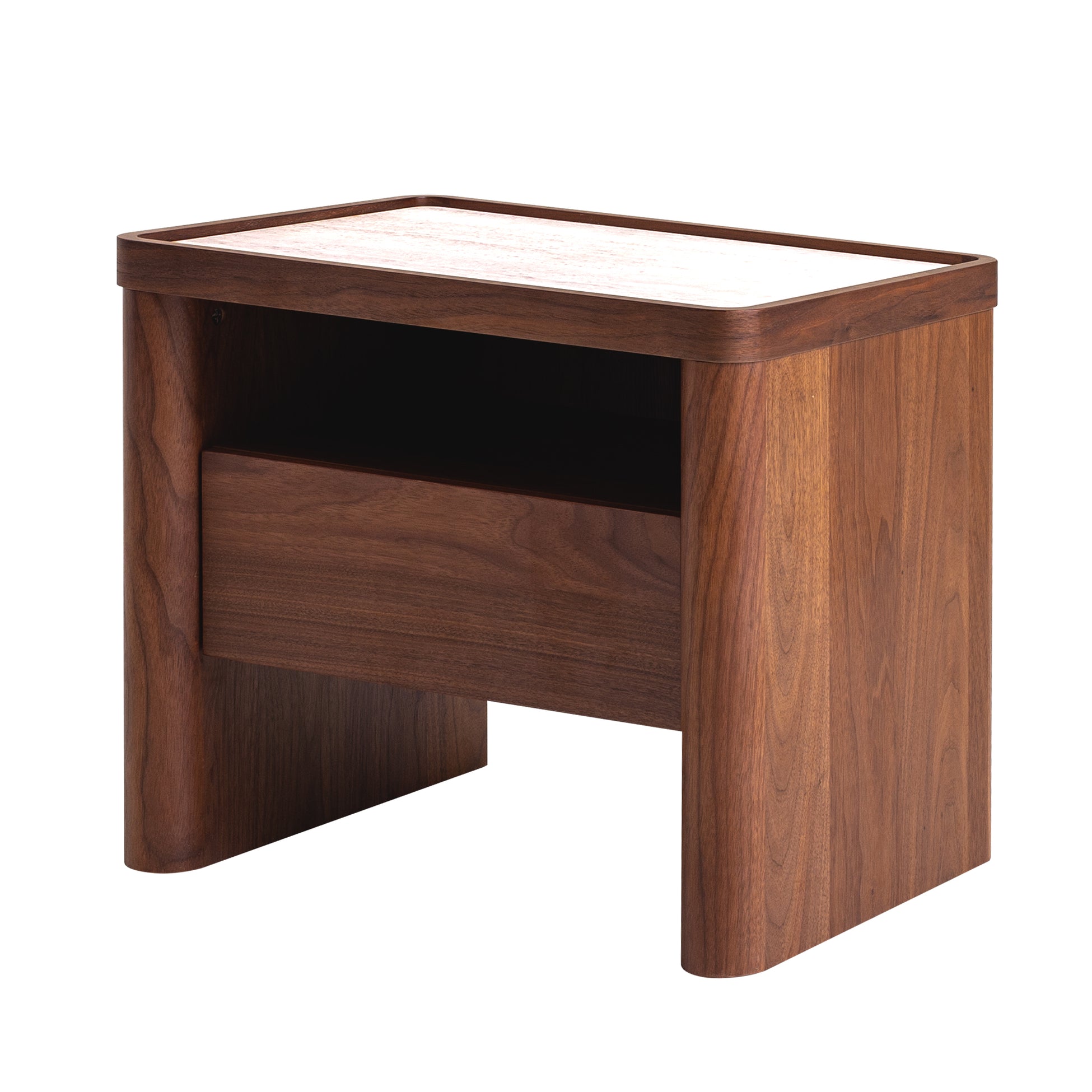 Modesta Glass Top Bedside Table - Walnut | Interior Secrets