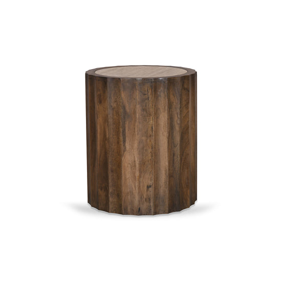 Avanti 45cm Travertine Top Round Side Table - Walnut | Interior Secrets