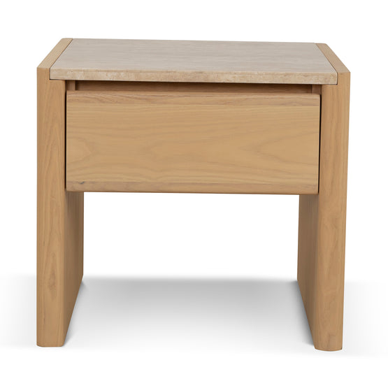 Linden 55cm Travertine Top Bedside Table - Creme Ash | Interior Secrets