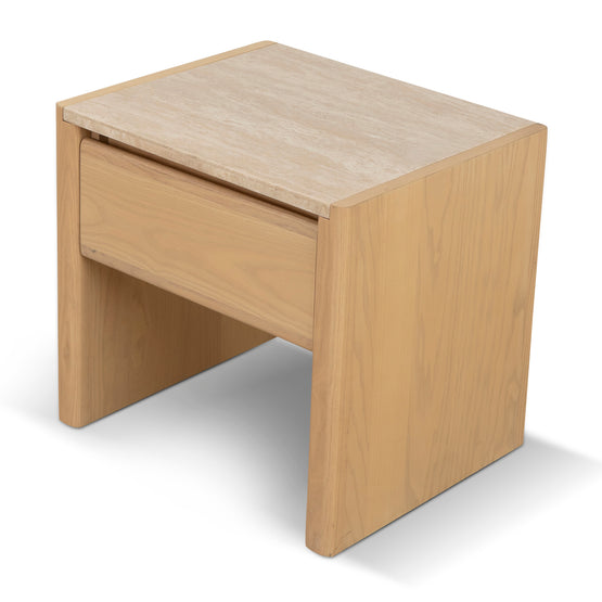 Linden 55cm Travertine Top Bedside Table - Creme Ash | Interior Secrets