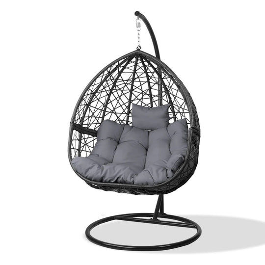 Ubud Outdoor Wicker Nest Shaped Egg Chair - Chacrcoal & Black ...