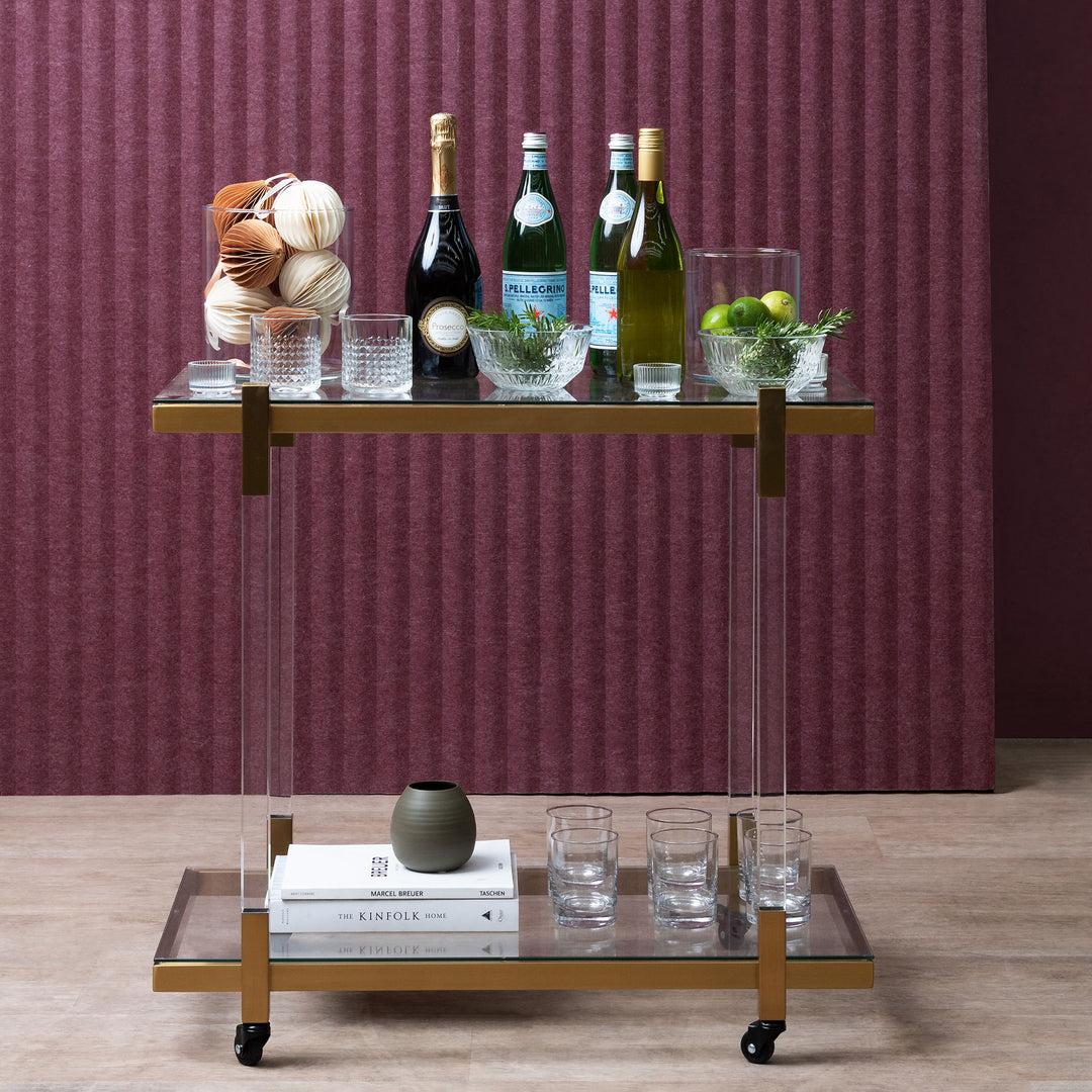 Myron Glass Bar Cart - Brushed Gold | Interior Secrets