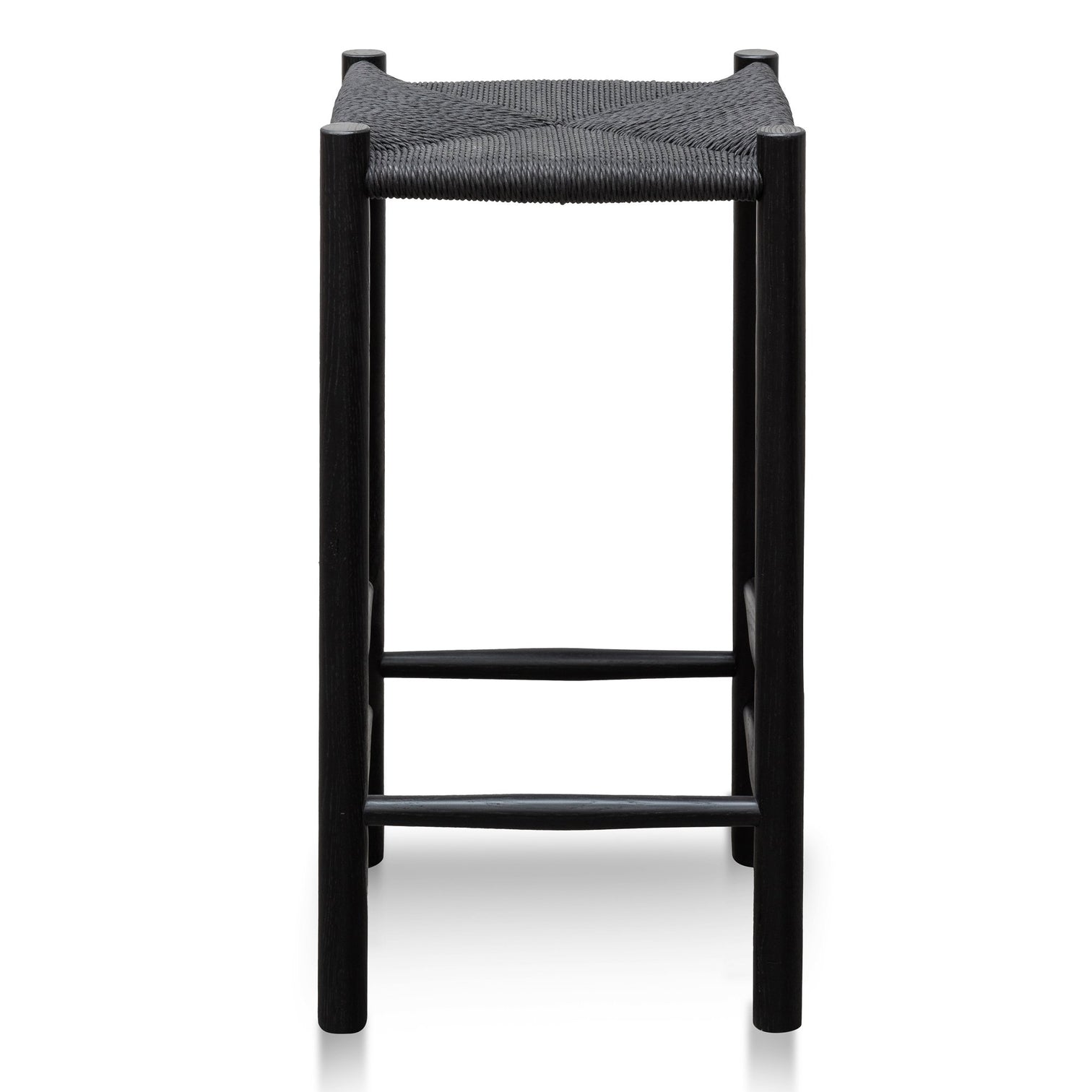 Erika 65cm Black Oak Bar Stool - Black Seat | Interior Secrets