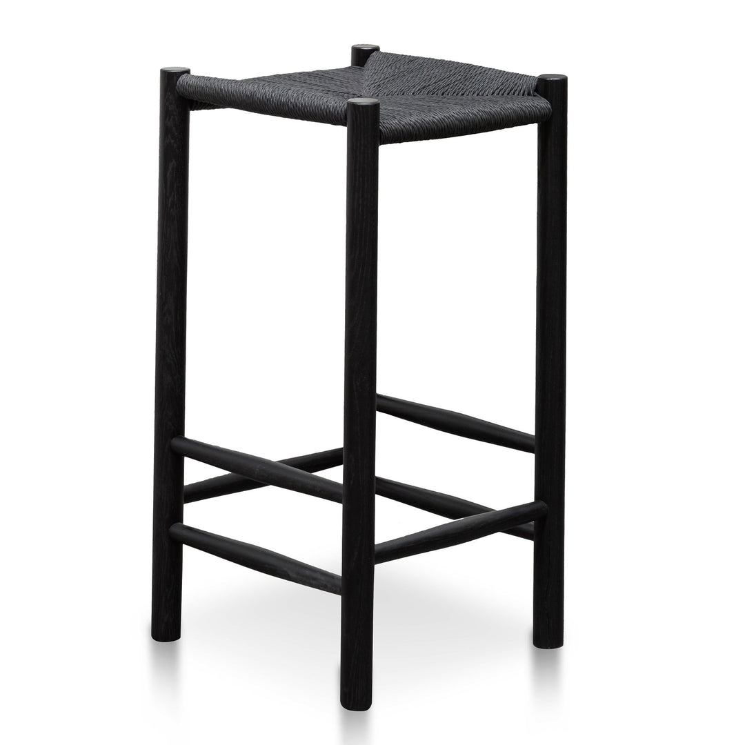 Erika 65cm Black Oak Bar Stool - Black Seat | Interior Secrets