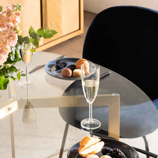 Cannon 1.2m Round Glass Dining Table - Gold Base | Interior Secrets