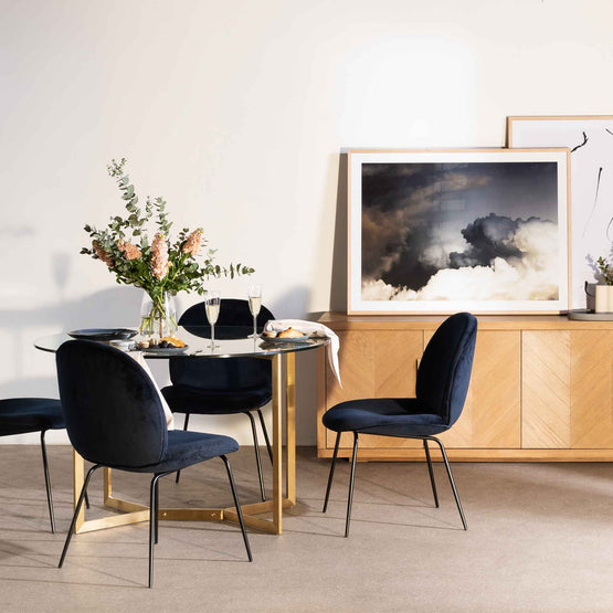 Cannon 1.2m Round Glass Dining Table - Gold Base | Interior Secrets