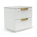 Nelda Bedside Table - White with Marble Top | Interior Secrets