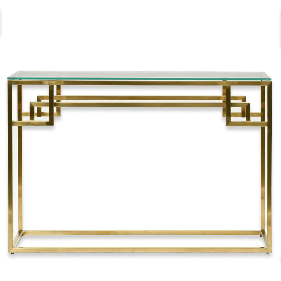 Anderson 1.15m Console Glass Table - Brushed Gold Base | Interior Secrets