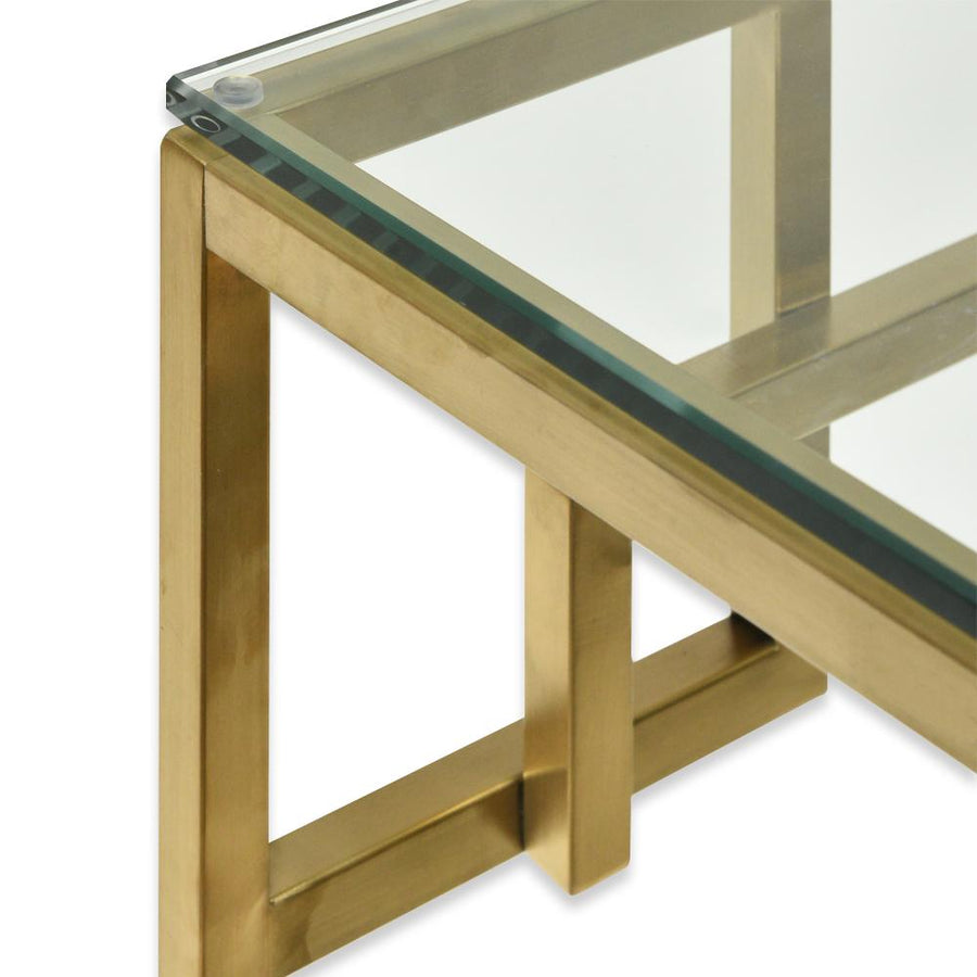 Anderson 1.15m Console Glass Table - Brushed Gold Base | Interior Secrets