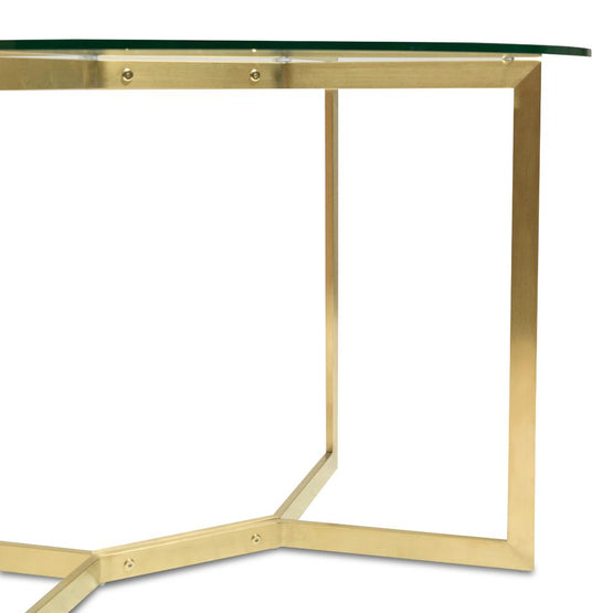Cannon 1.2m Round Glass Dining Table - Gold Base | Interior Secrets