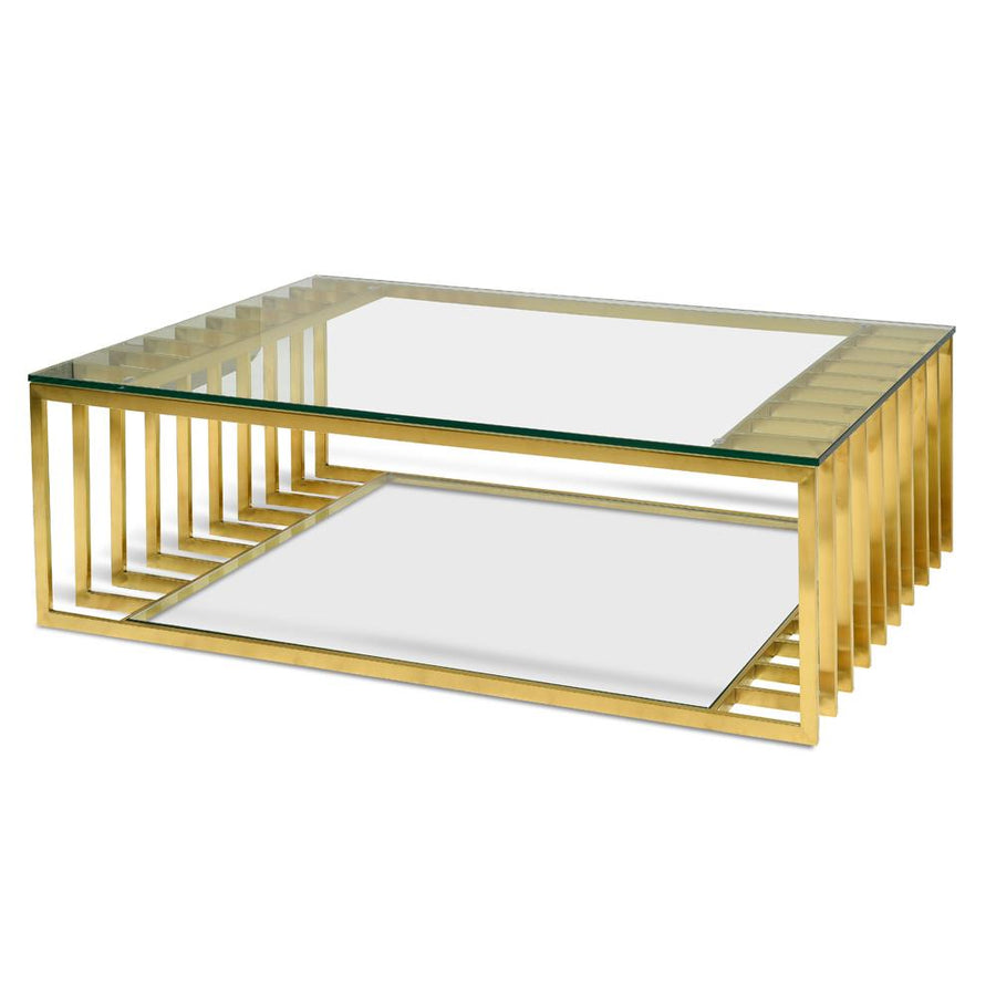 Emma 1.3m Glass Coffee Table - Gold Base | Interior Secrets