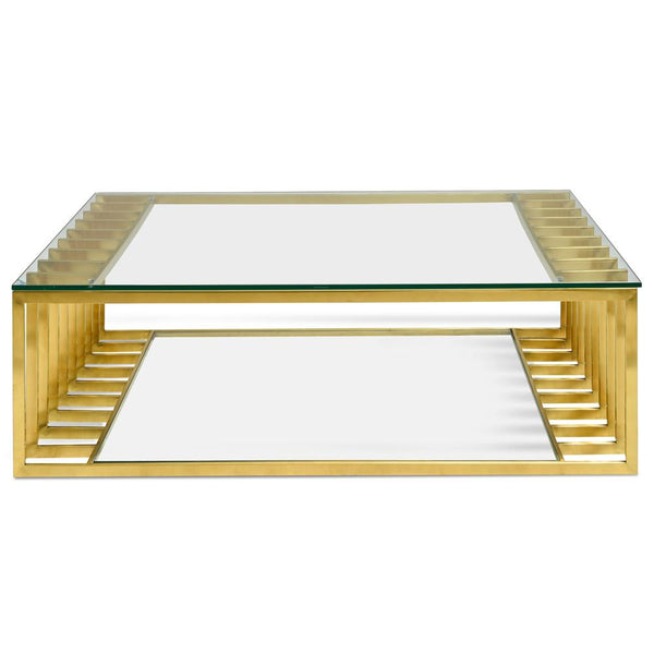 Emma 1.3m Glass Coffee Table - Gold Base | Interior Secrets